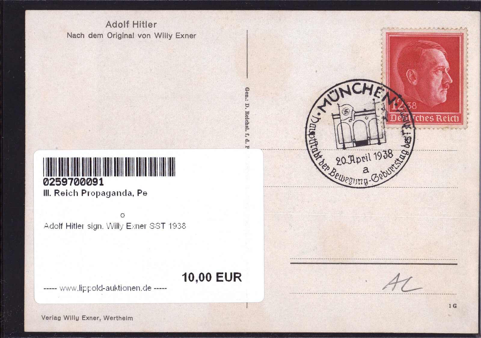Adolf Hitler sign. Willy Exner SST 1938 - auctions & price archive