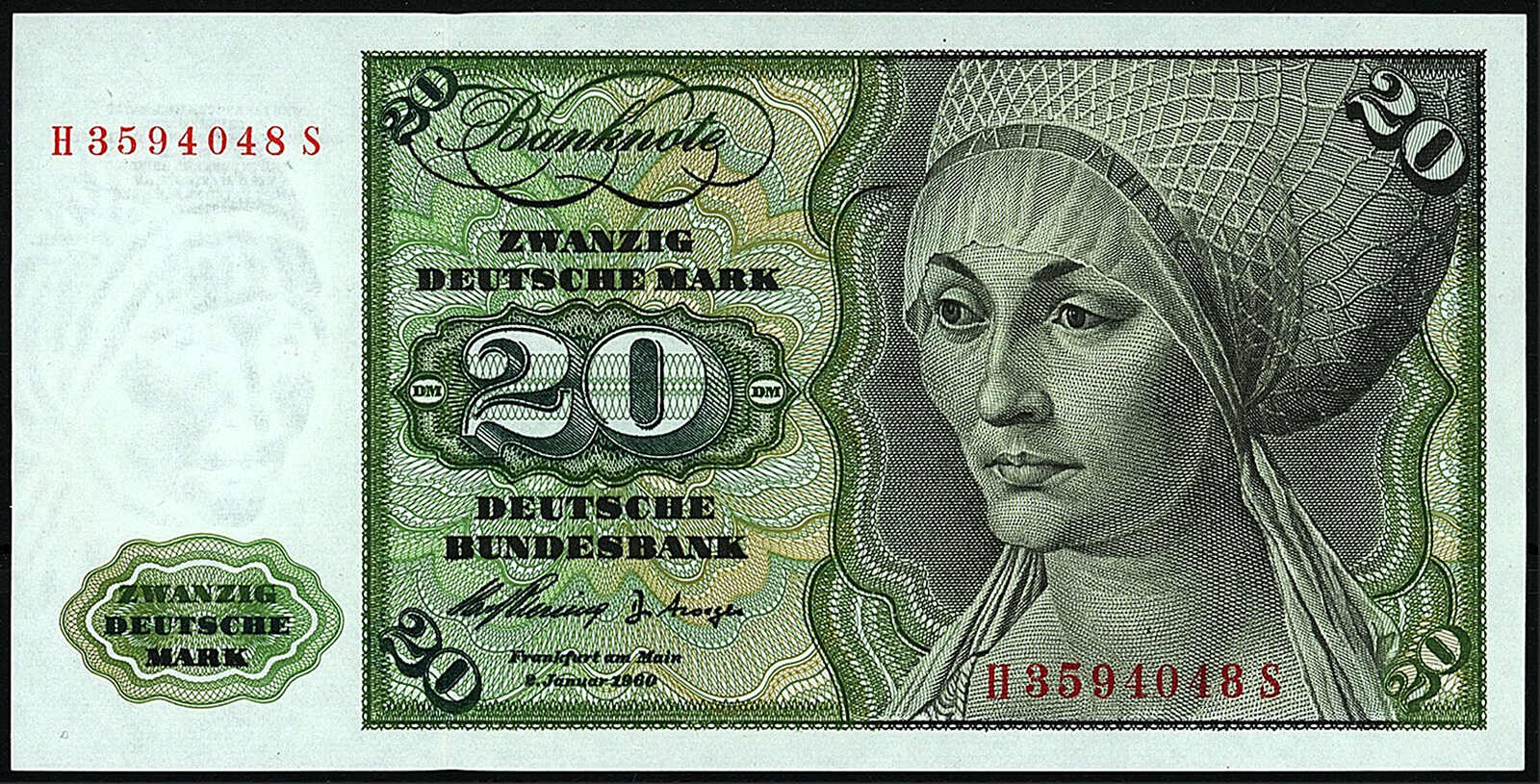 Lot 330 - 20 Deutsche Mark 2.1.1960. - 170th Teutoburger Münzauktion ...